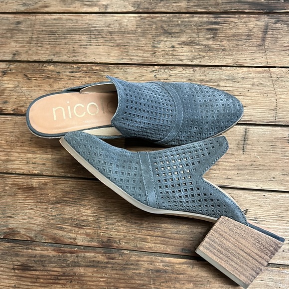 Nicole | Shoes | Nicole Grey Perforated Suede Heeled Mules Sz8 | Poshmark